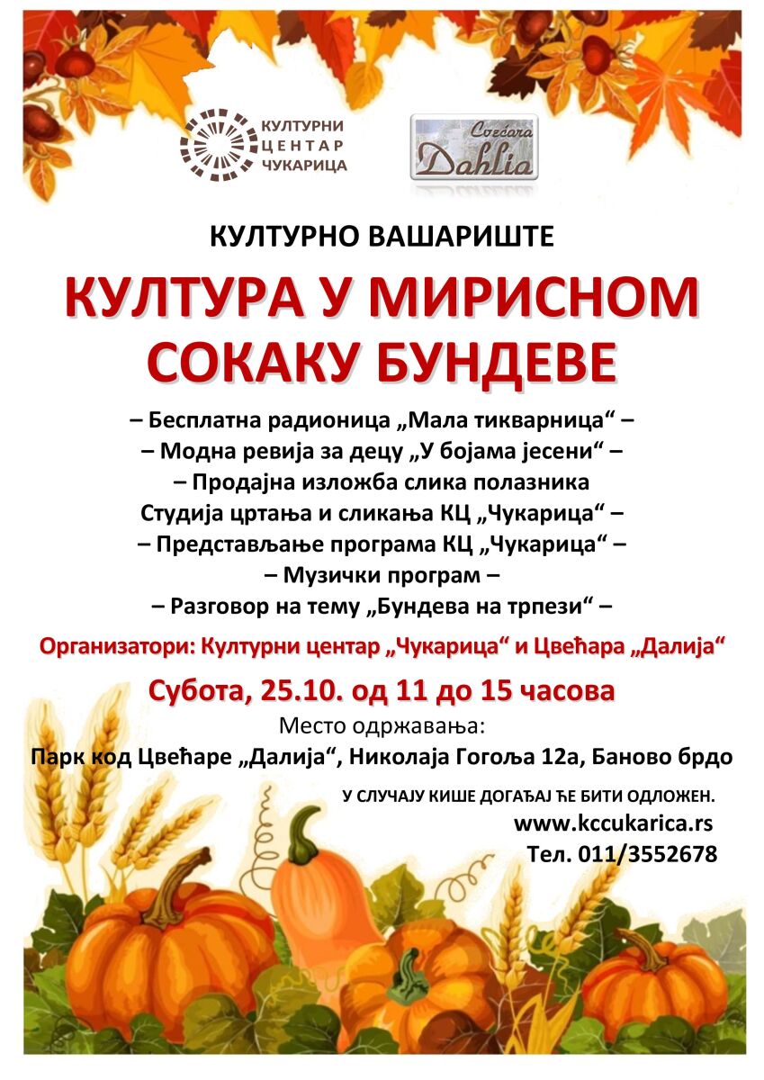 Kulturno vašarište „Kultura u mirisnom sokaku bundeve“ u KC Čukarica ...